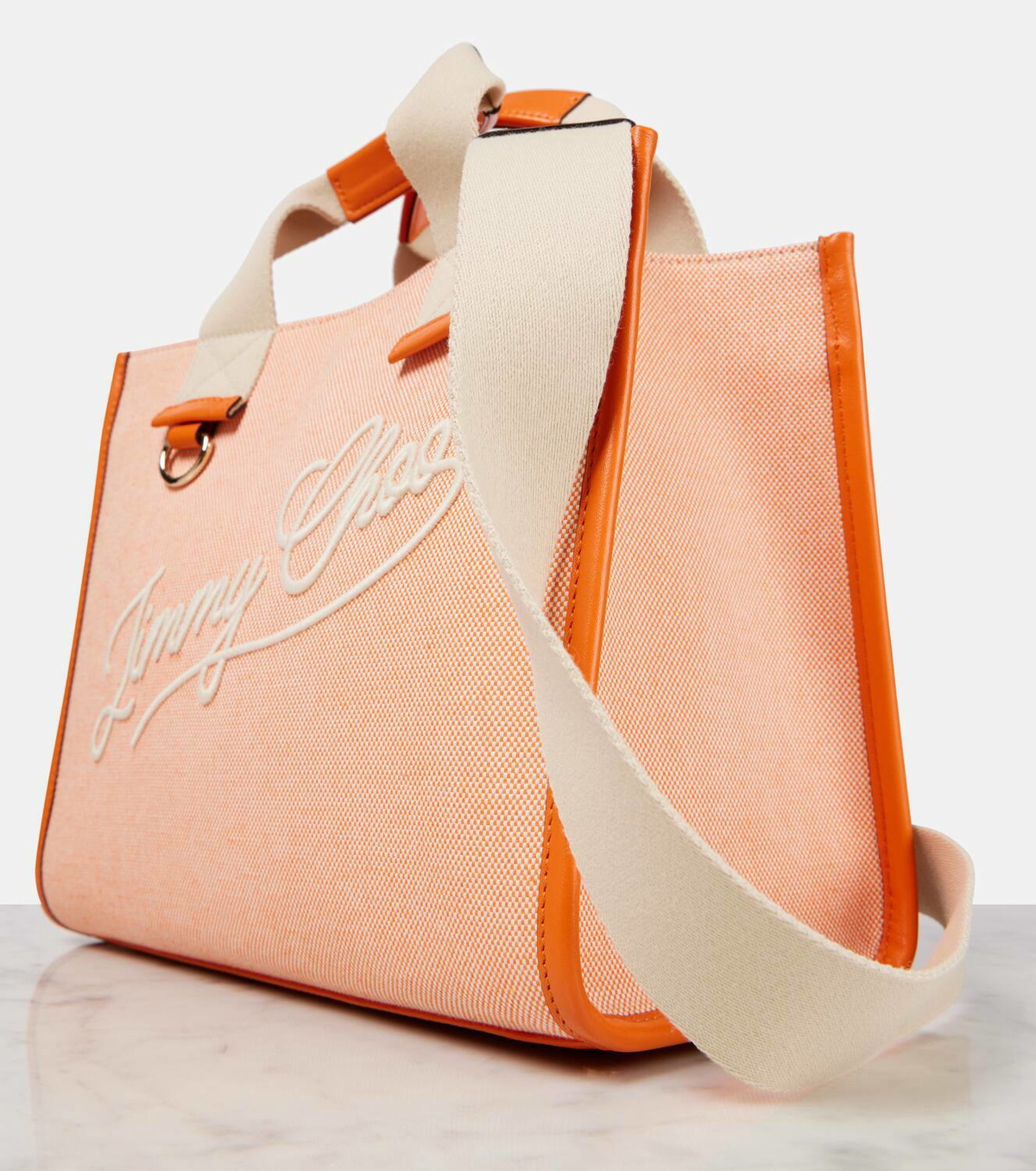 Jimmy Choo Logo leather-trimmed canvas tote bag Jimmy Choo