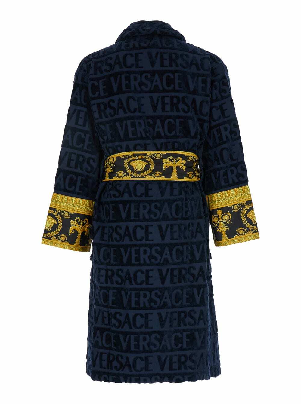 Versace baroque Blue Bathrobe With All-over Logo Print In Cotton Home ...