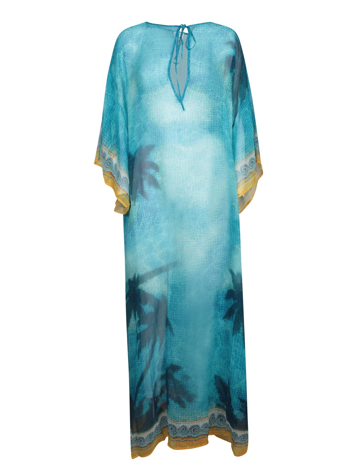 Casablanca Caustic Emblem Kaftan Dress In Blue And Gold Casablanca