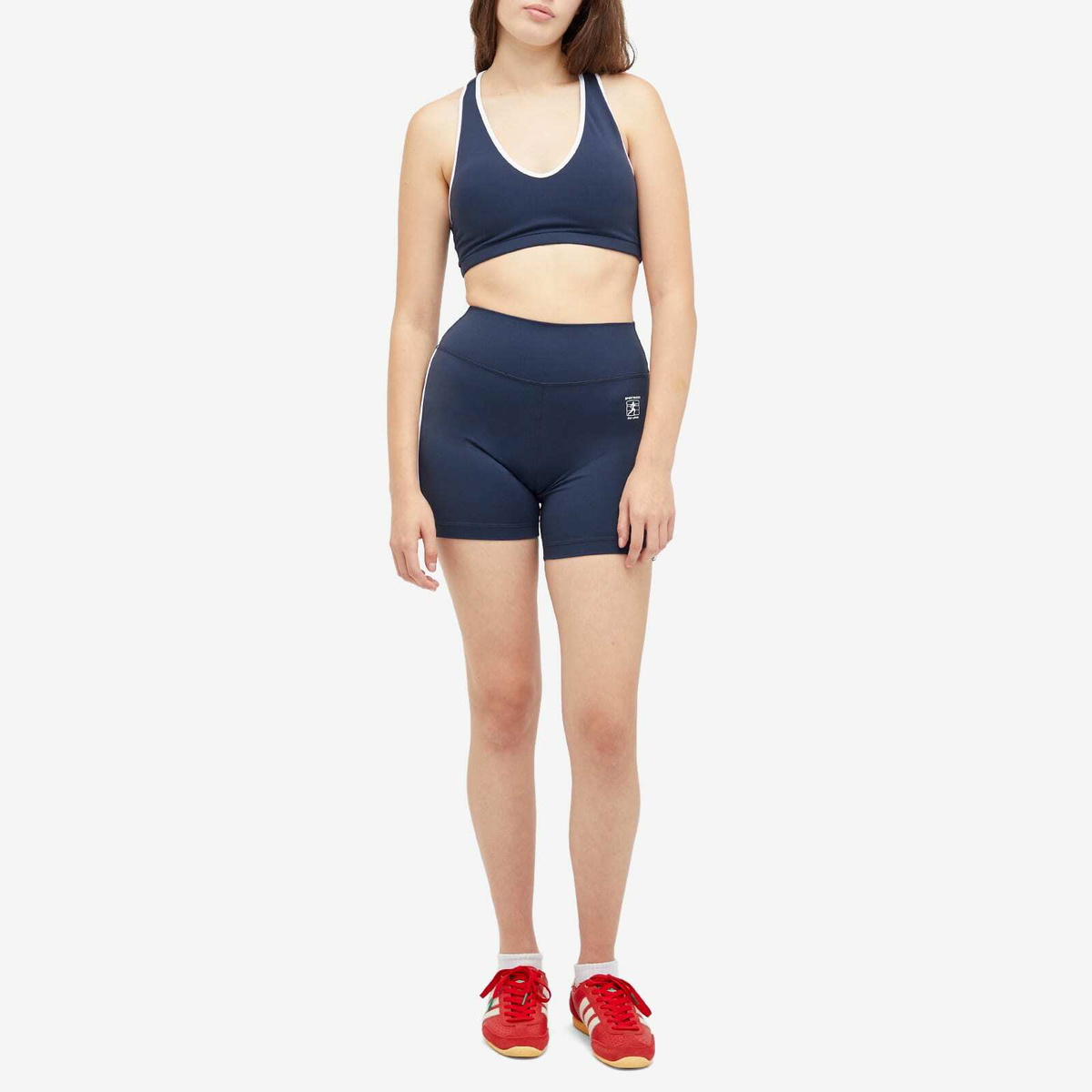 Sporty & Rich Women's Runner Box V-Neck Sports Bra in Navy White Sporty ...