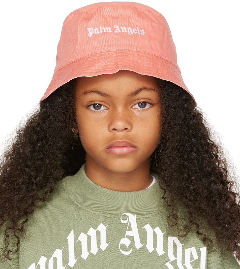 Palm Angels Kids Pink Embroidered Bucket Hat Palm Angels