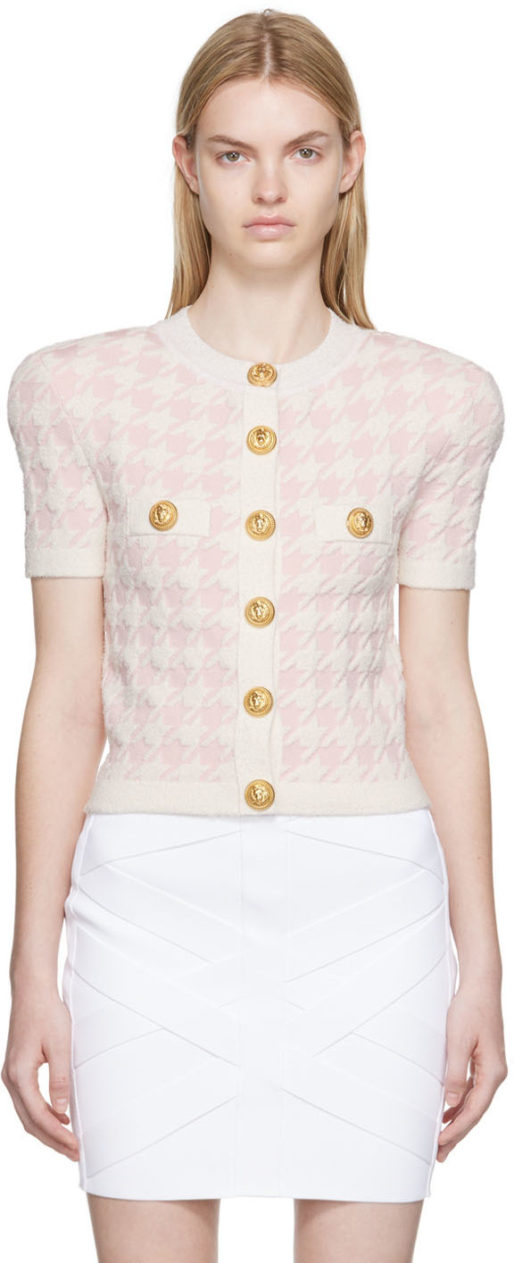Balmain Pink Houndstooth Cardigan Balmain