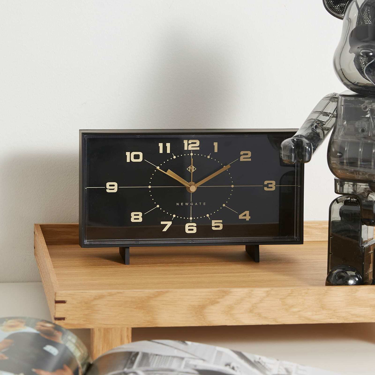 Newgate Clocks Wideboy Mantel Alarm Clock in All Black Newgate Clocks
