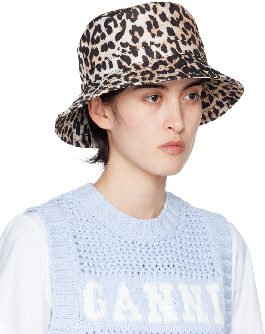 GANNI Beige & Black Printed Bucket Hat GANNI