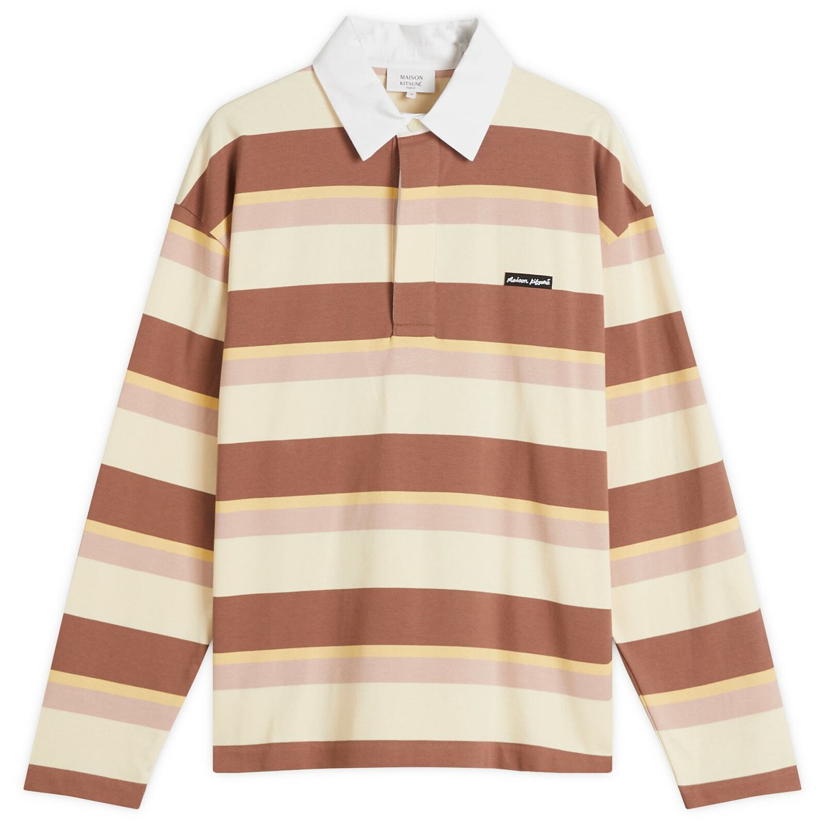 Maison Kitsuné Men's Striped Rugby Shirt in Honey/Brunette Maison Kitsune