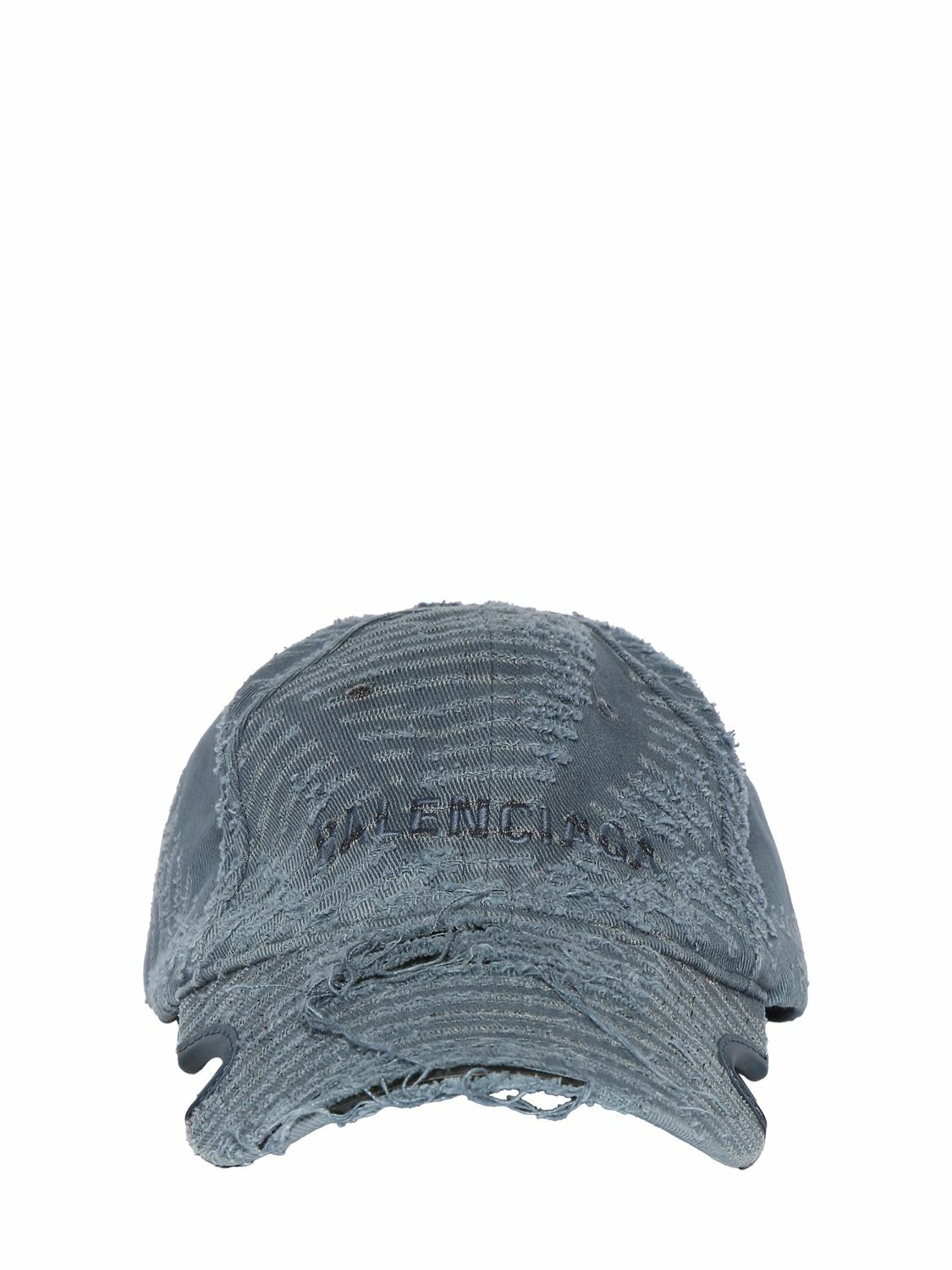 BALENCIAGA - Destroyed Cotton Denim Cap Balenciaga