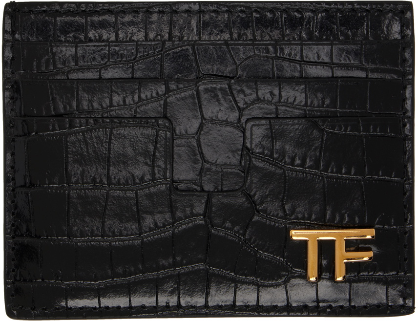 TOM FORD Black Printed Alligator T-Line Card Holder TOM FORD