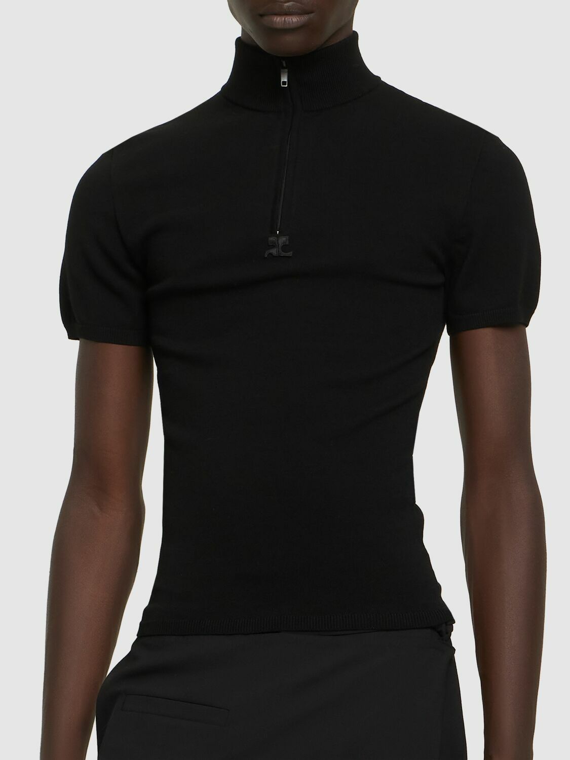 COURREGES - Knit Viscose Blend Short Sleeve Sweater Courreges