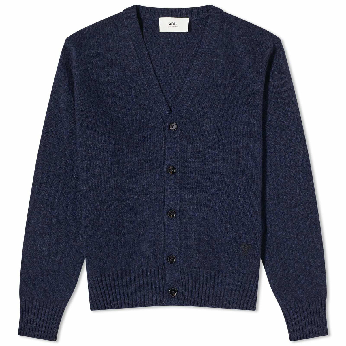 AMI Paris Men's Tonal Heart Cashmere Cardigan in Night Blue AMI