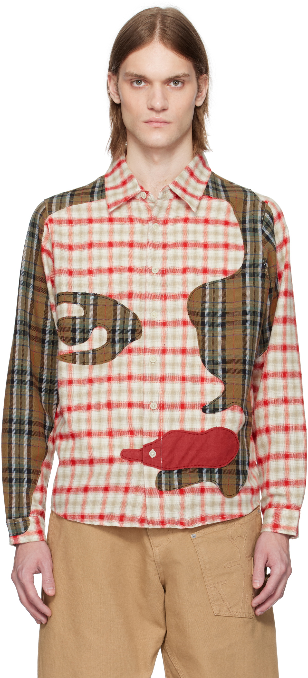 KidSuper Red & Brown Patchwork Face Flannel Shirt KidSuper
