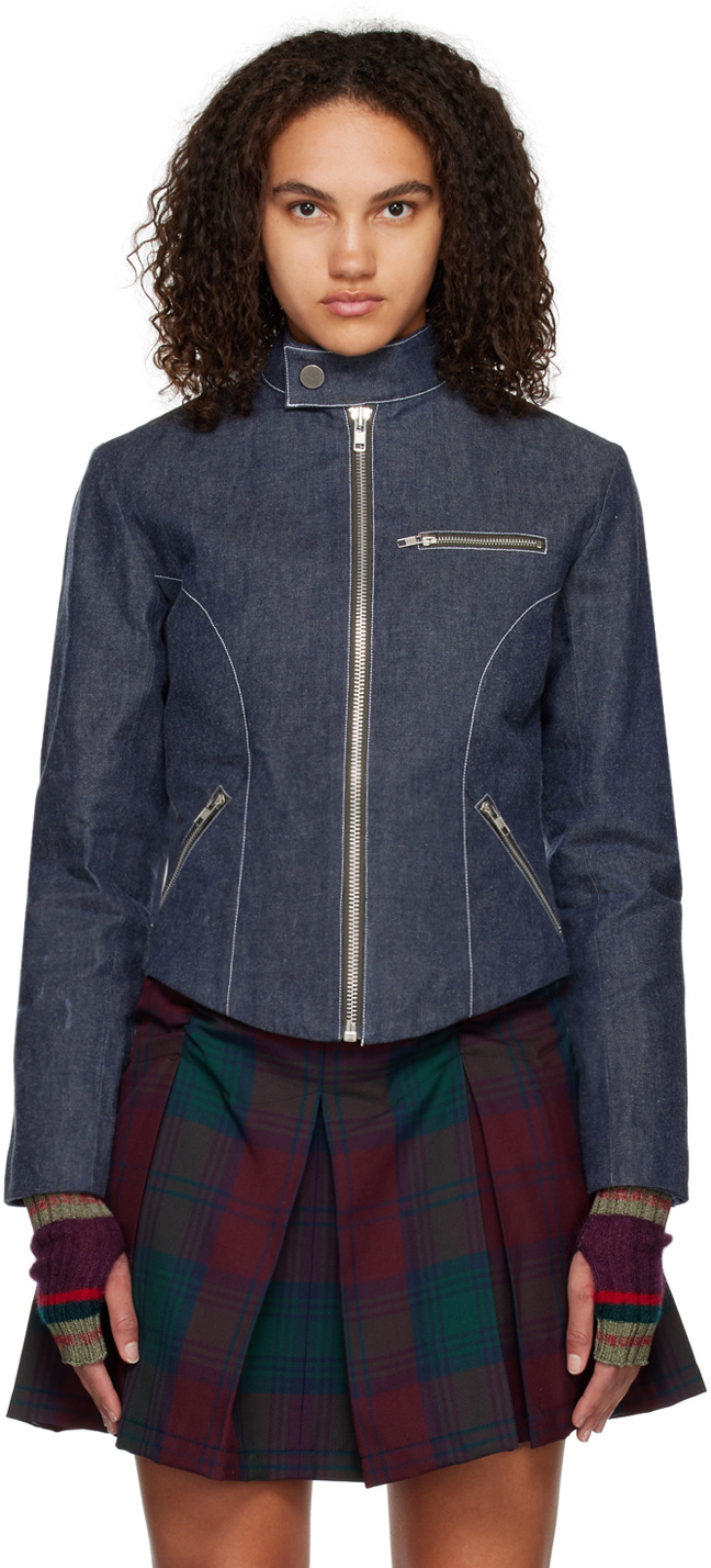 paria /FARZANEH Blue Zip-Up Denim Jacket Paria Farzaneh