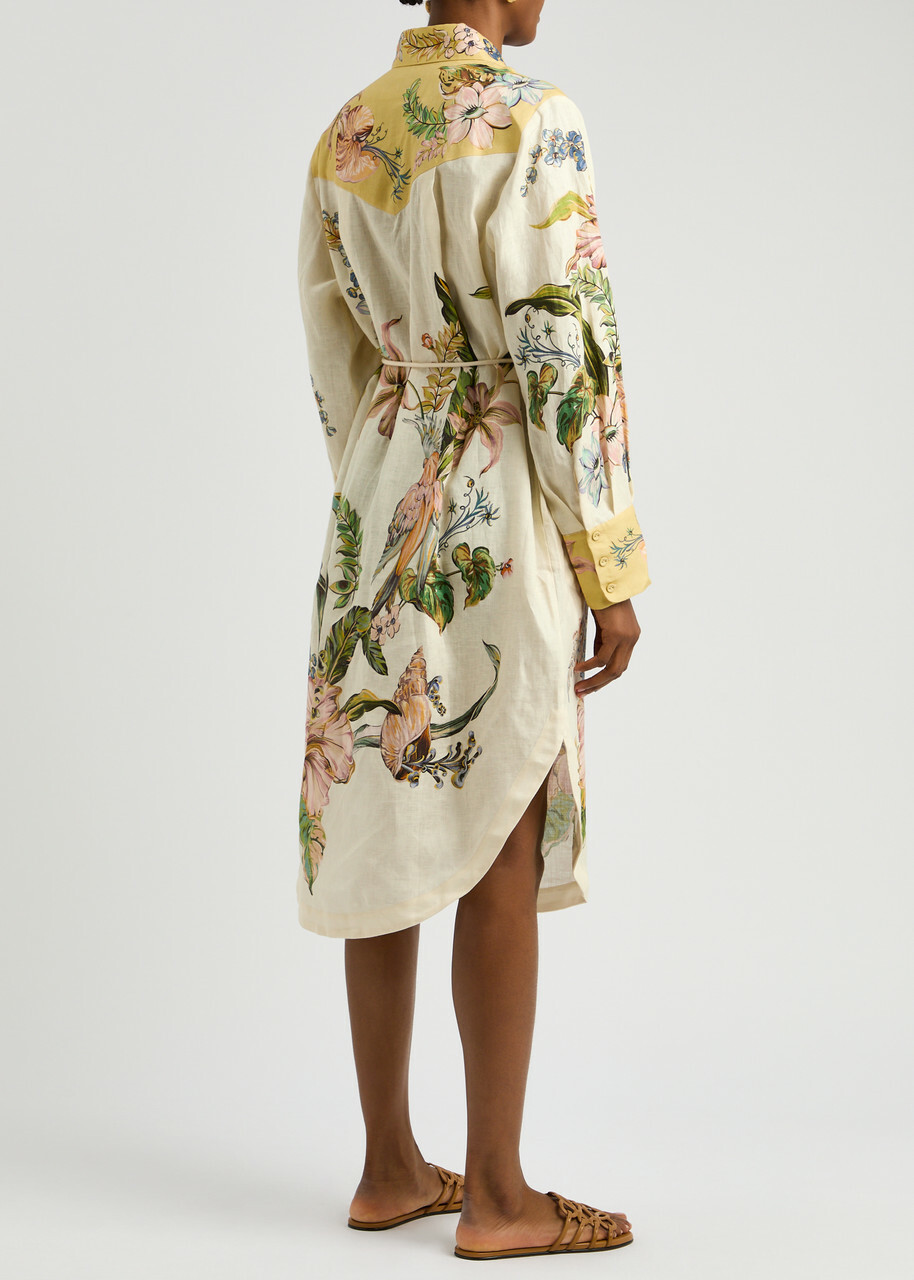 Alemais Oleander Printed Flax Midi Shirt Dress Multicoloured ALÉMAIS