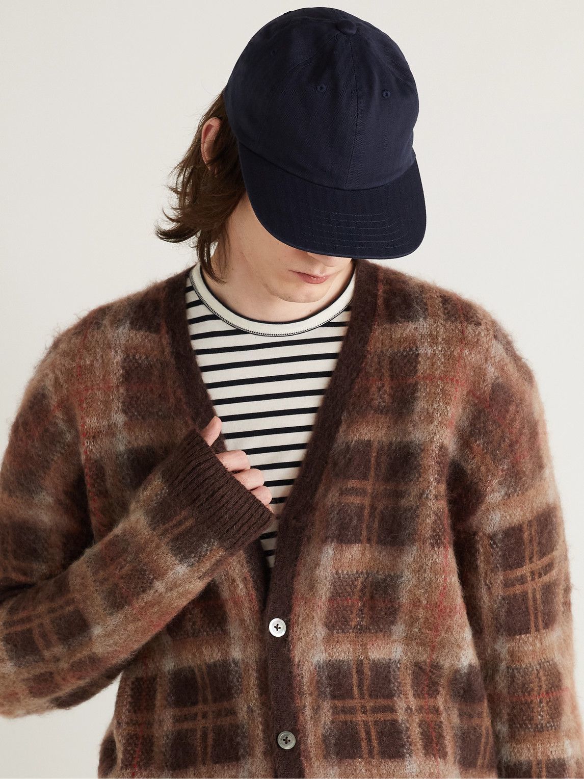 Beams Plus - Logo-Embroidered Leather-Trimmed Herringbone Cotton Cap ...