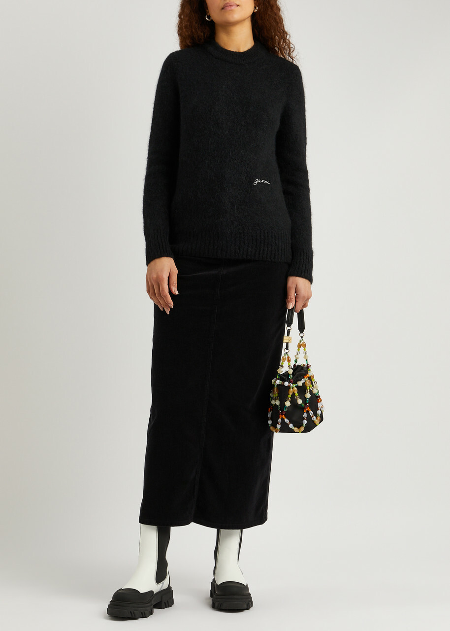 Ganni Logo-embroidered Alpaca-blend Jumper Black GANNI