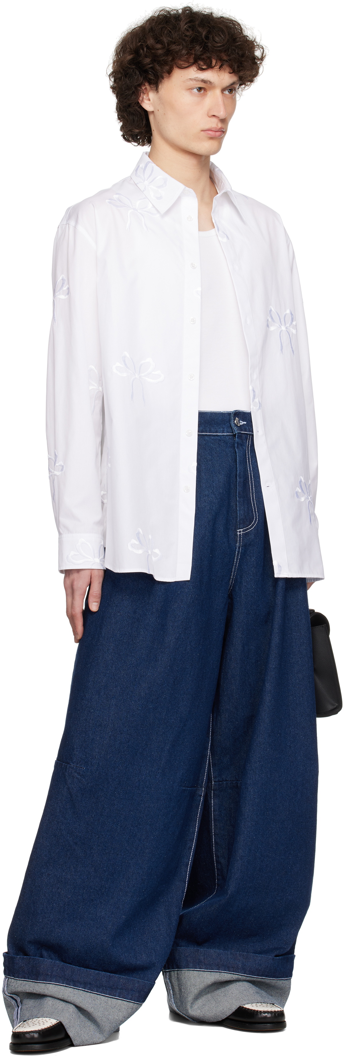 Simone Rocha White Cotton Bow Easy Shirt Simone Rocha