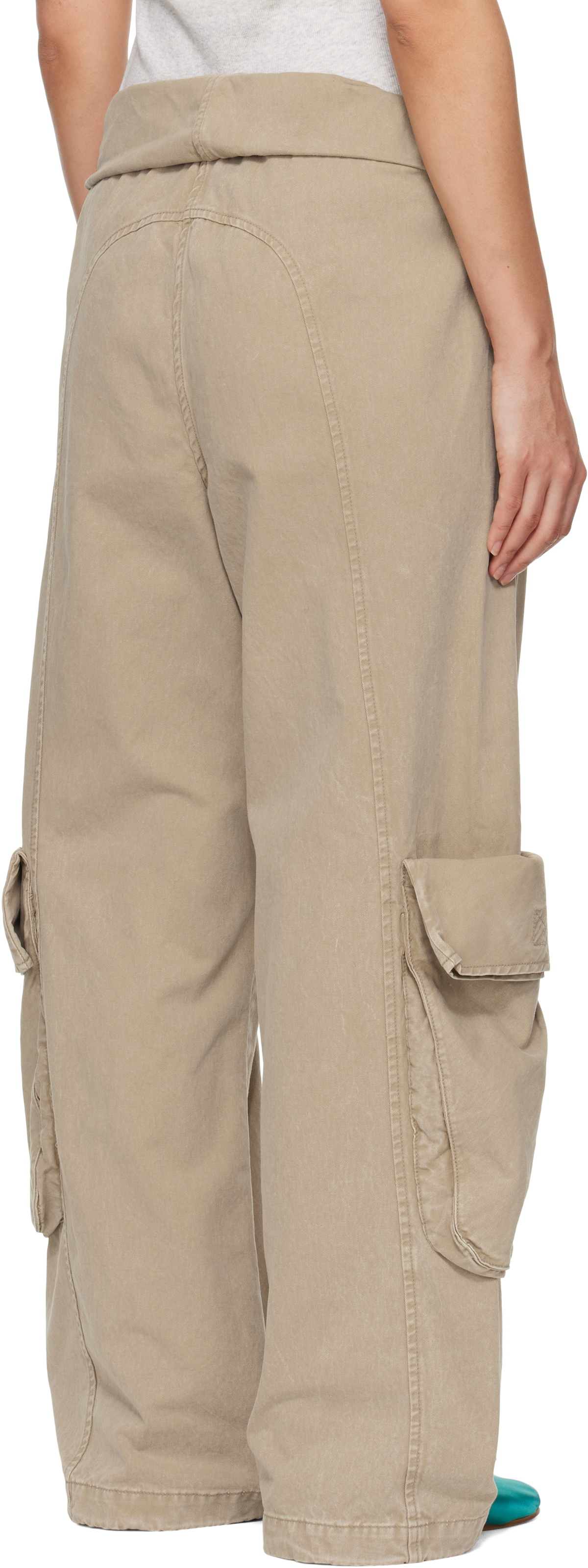 OPEN YY Beige Washed Rolled Cargo Pants OPEN YY