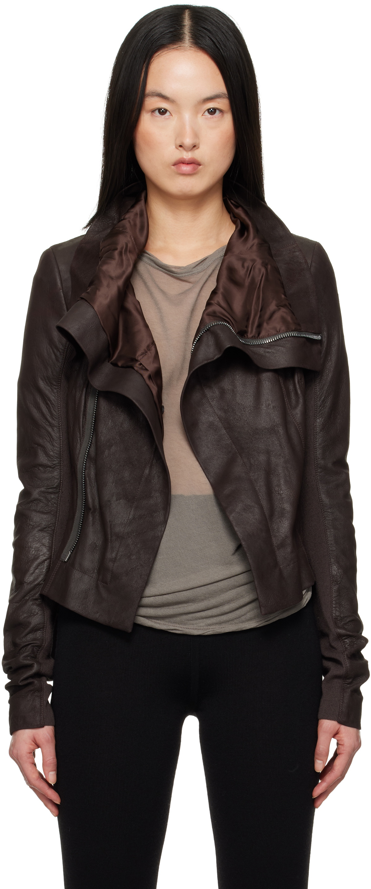 Rick Owens Brown Hollywood Naska Leather Biker Jacket Rick Owens