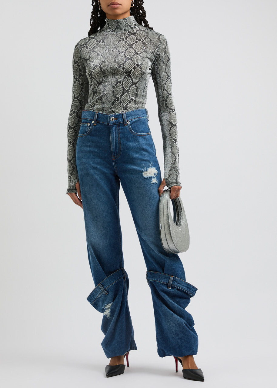 Coperni Python-print Metallic-jersey top Grey Coperni