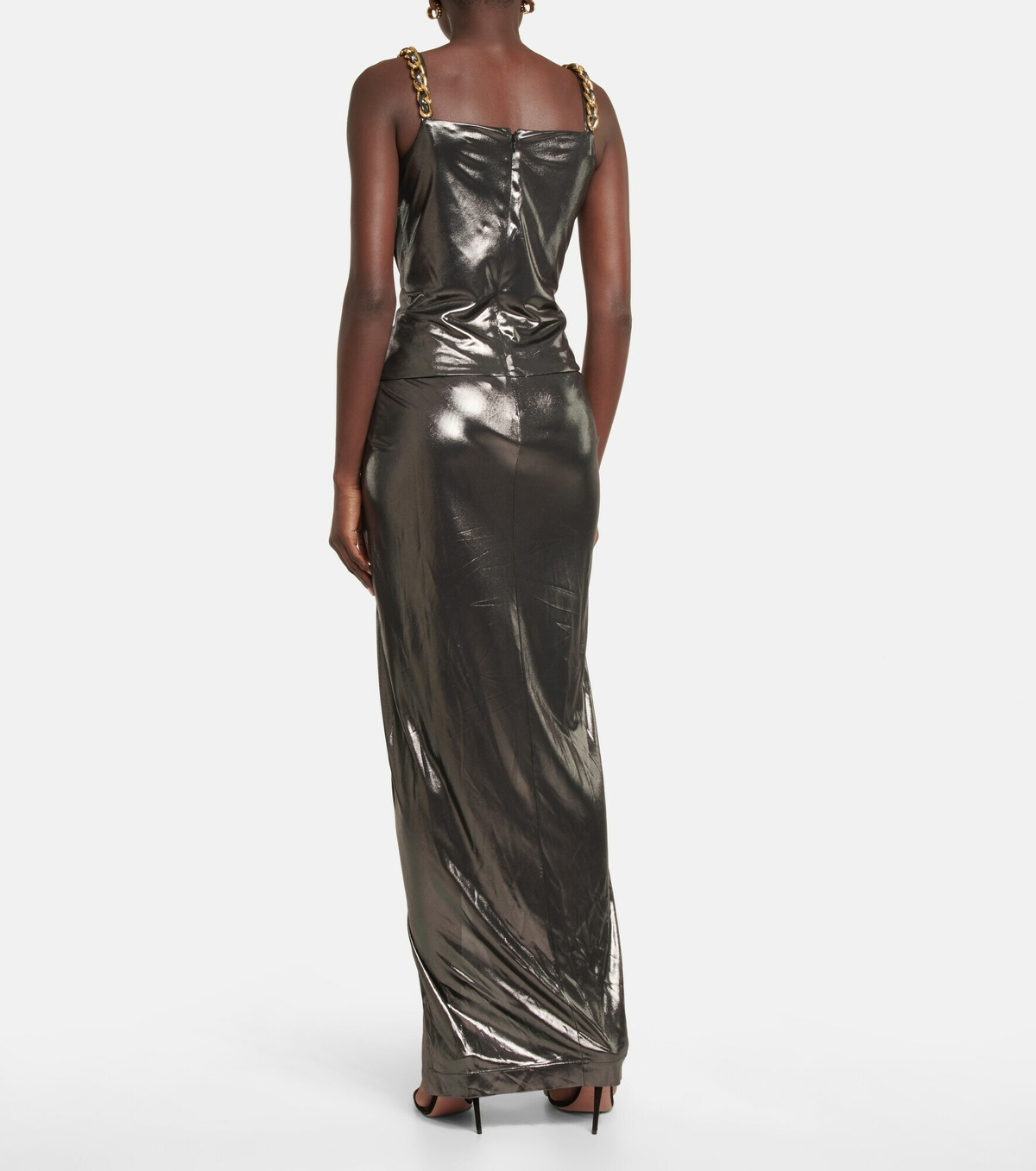 Balmain - Chain-trimmed lamé maxi dress Balmain