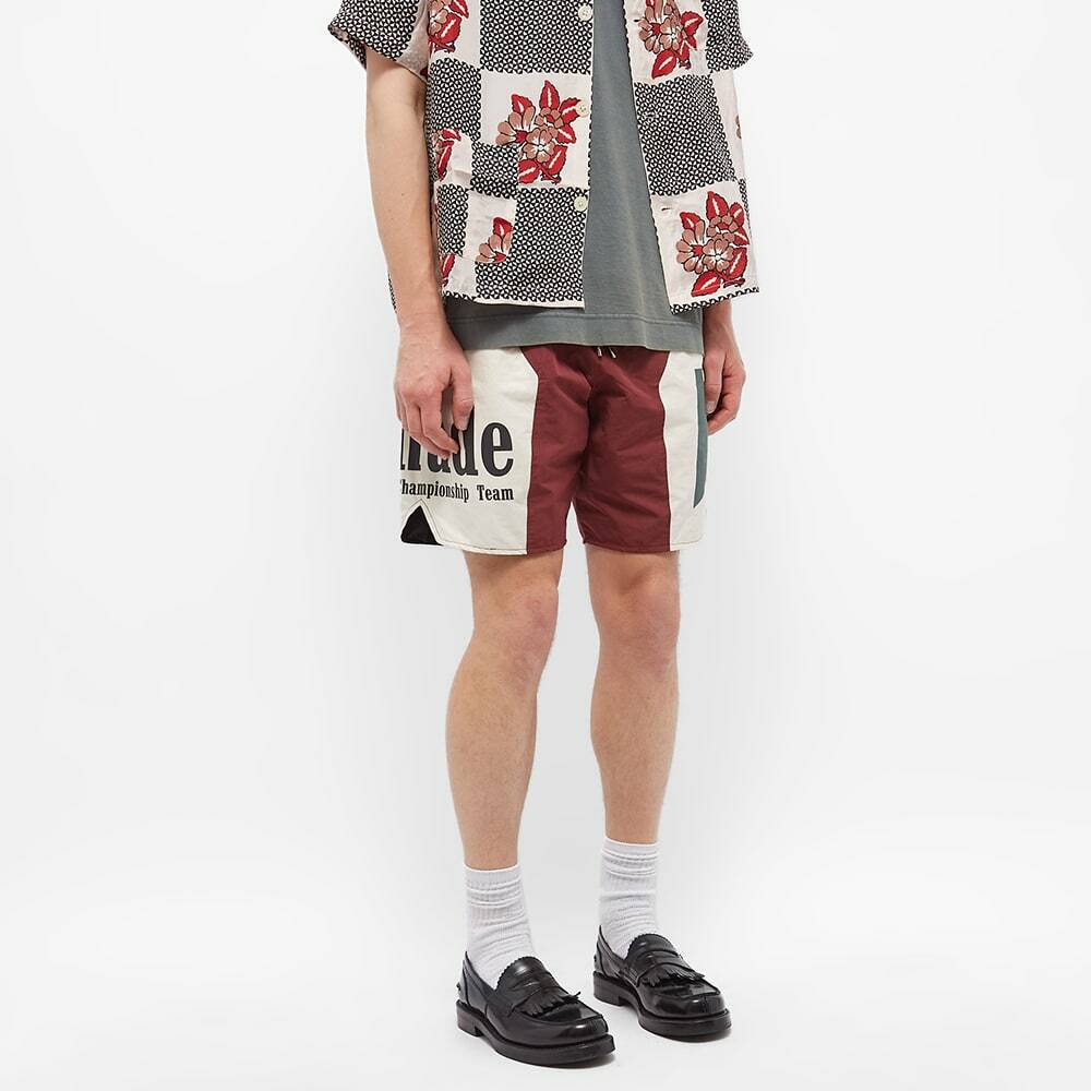 Rhude Men's Panel Logo Short in Maroon/White Rhude