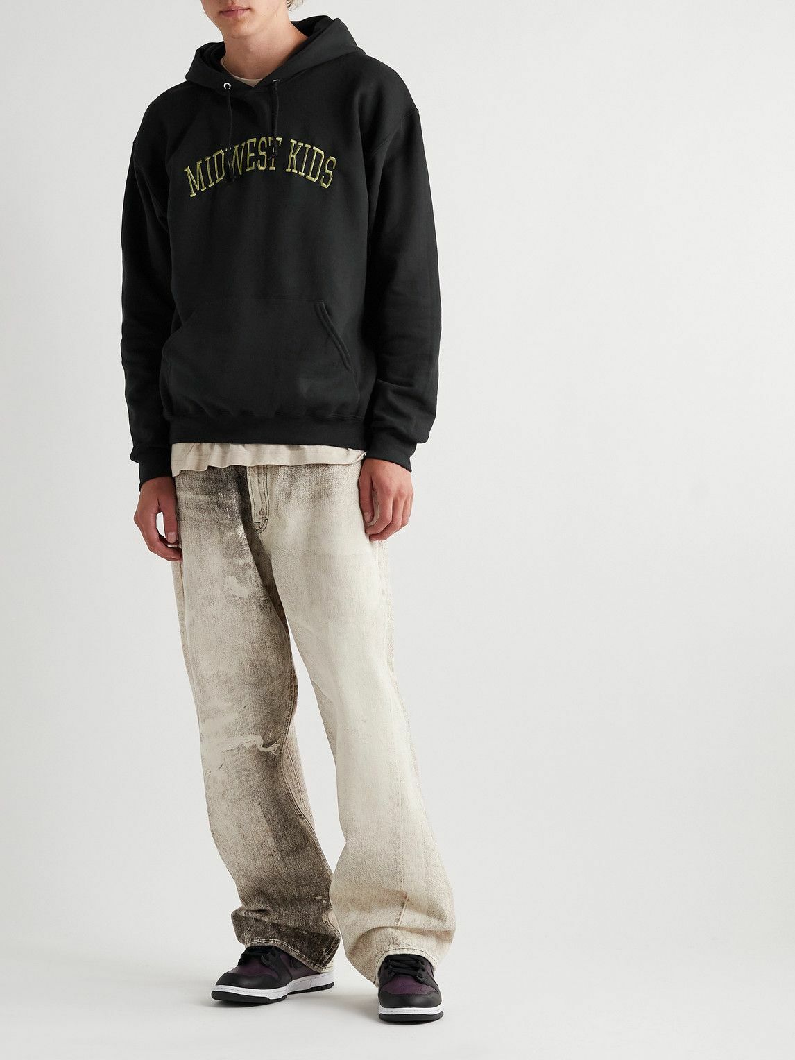 MIDWEST KIDS - Logo-Embroidered Cotton-Blend Jersey Hoodie - Black