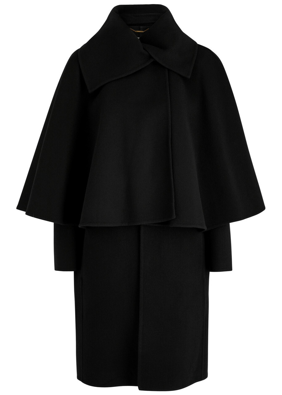 Chloe Women's Black Cape-Layered Wool-blend Coat Size 38 (UK10 / S ...