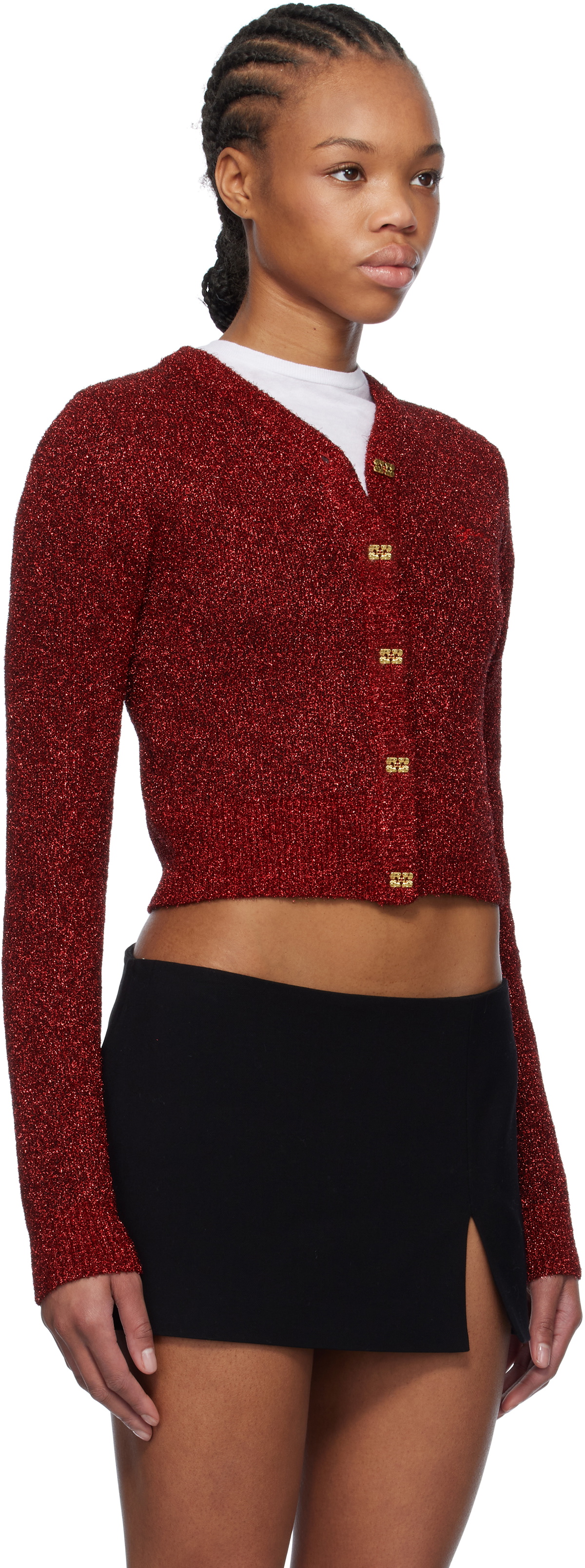GANNI Red Sparkle Short Cardigan GANNI