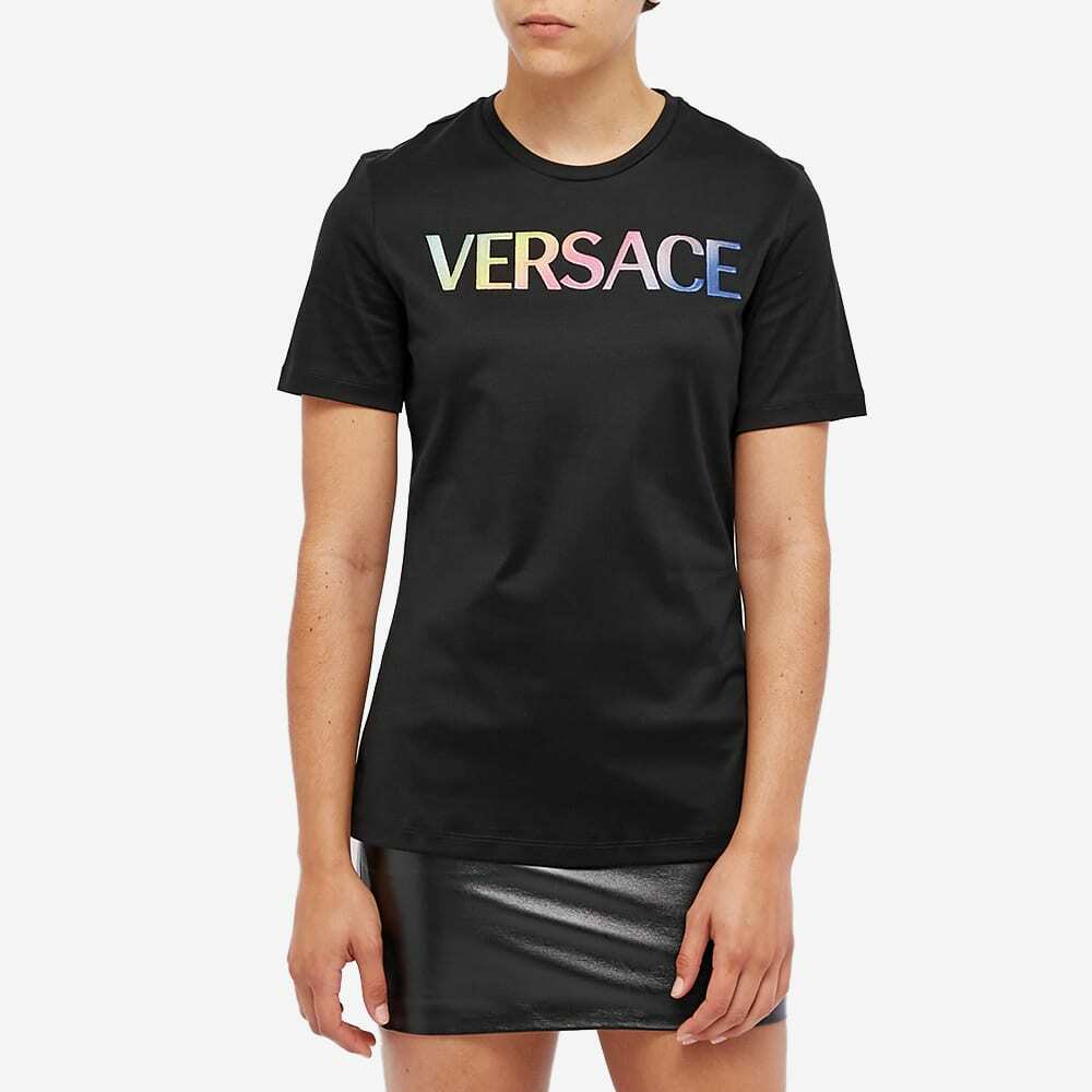 Versace Women's Rainbow Logo T-Shirt in Black Versace