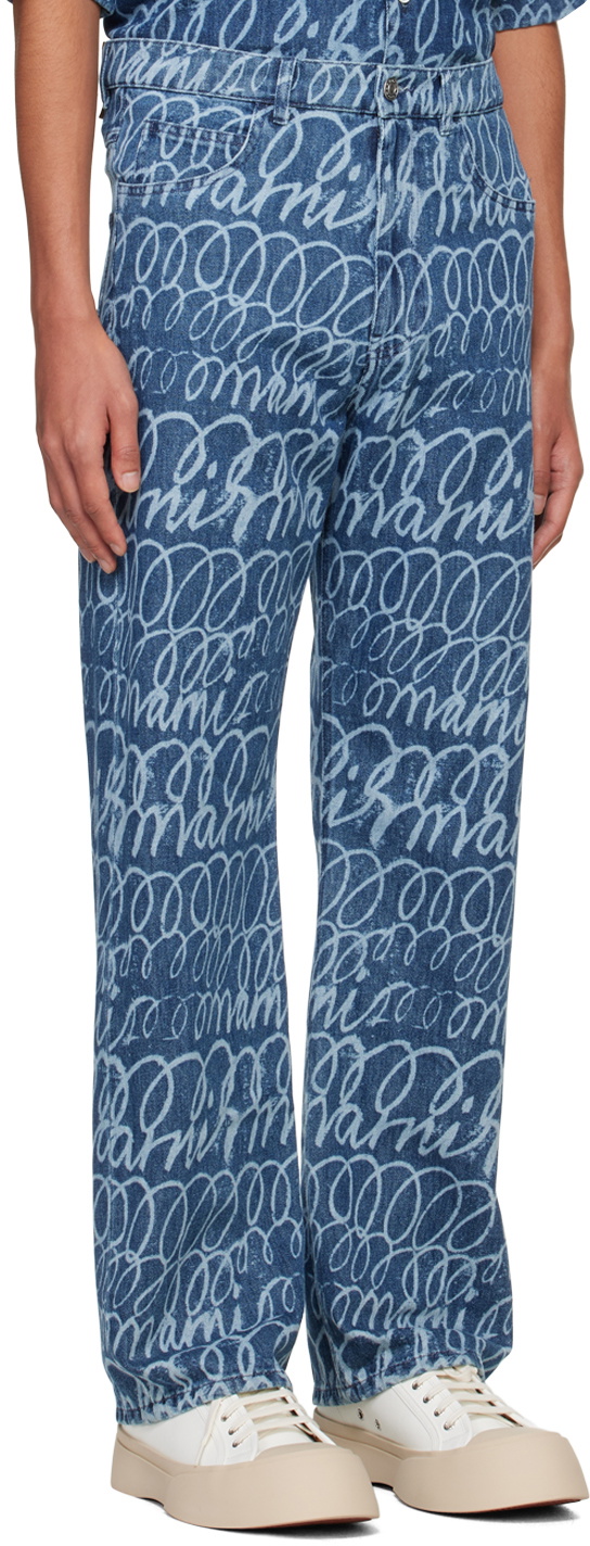 Marni Blue Scribble Motif Jeans Marni