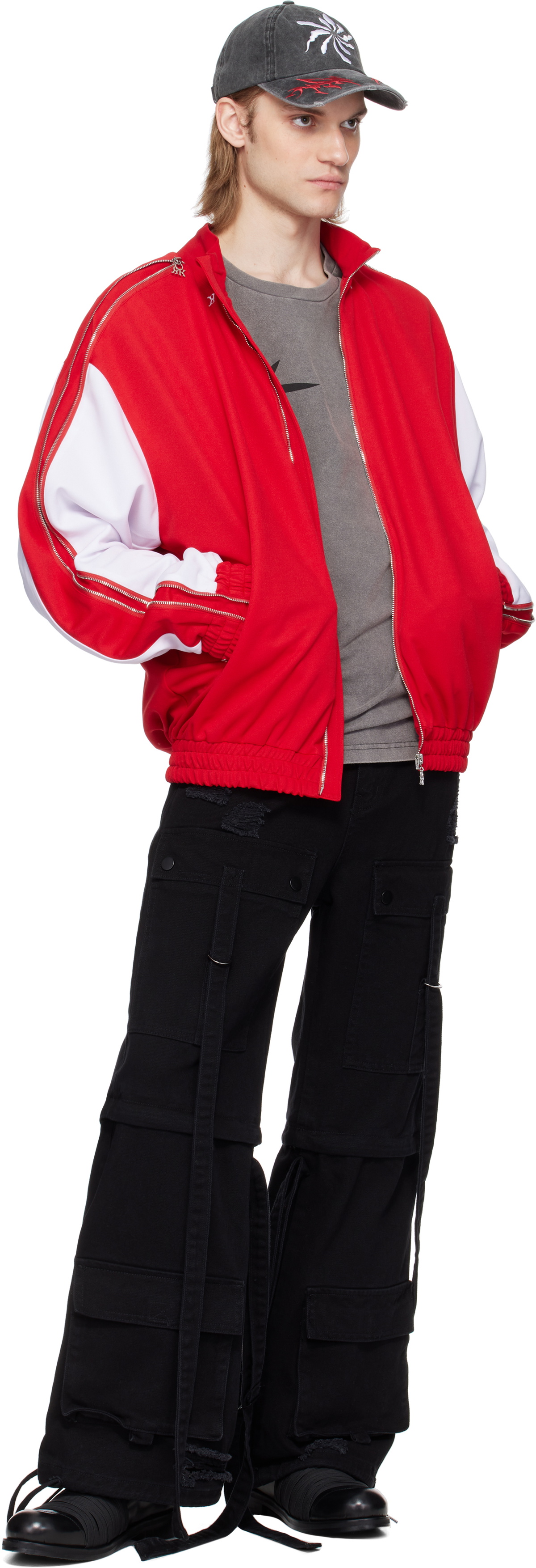 KUSIKOHC Red & White Full Zip Fleece Track Jacket KUSIKOHC