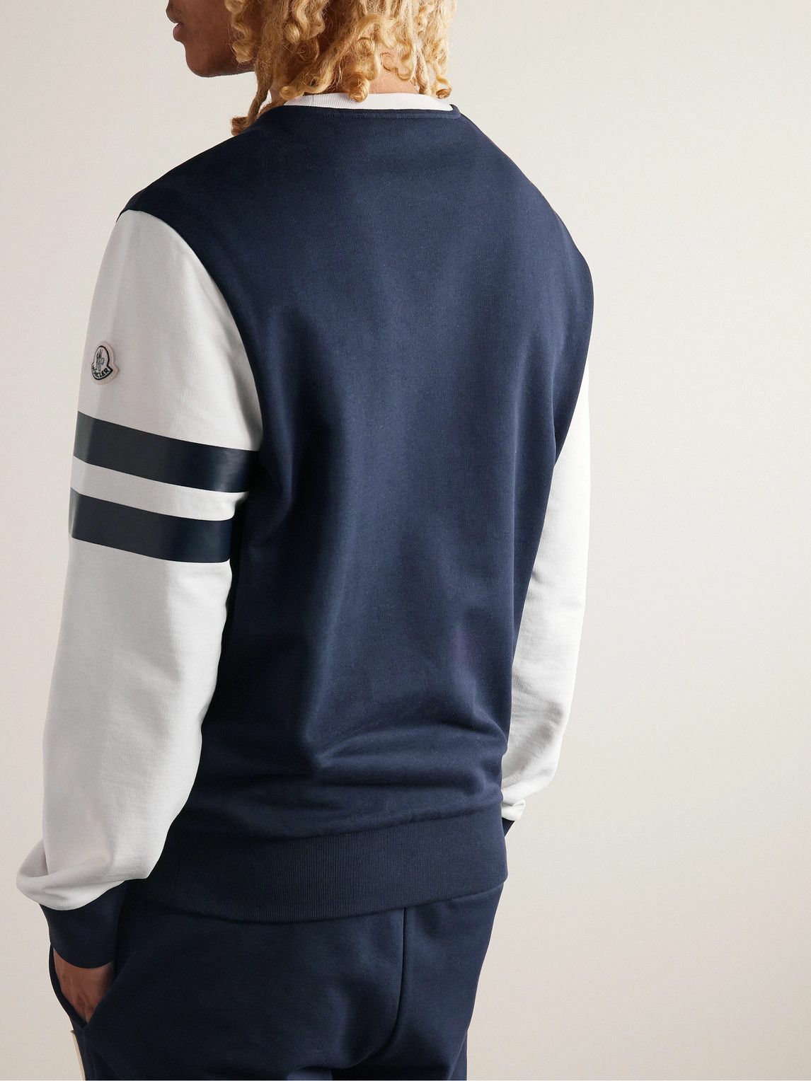 Moncler - Logo-Embroidered Two-Tone Cotton-Jersey Sweatshirt - Blue Moncler