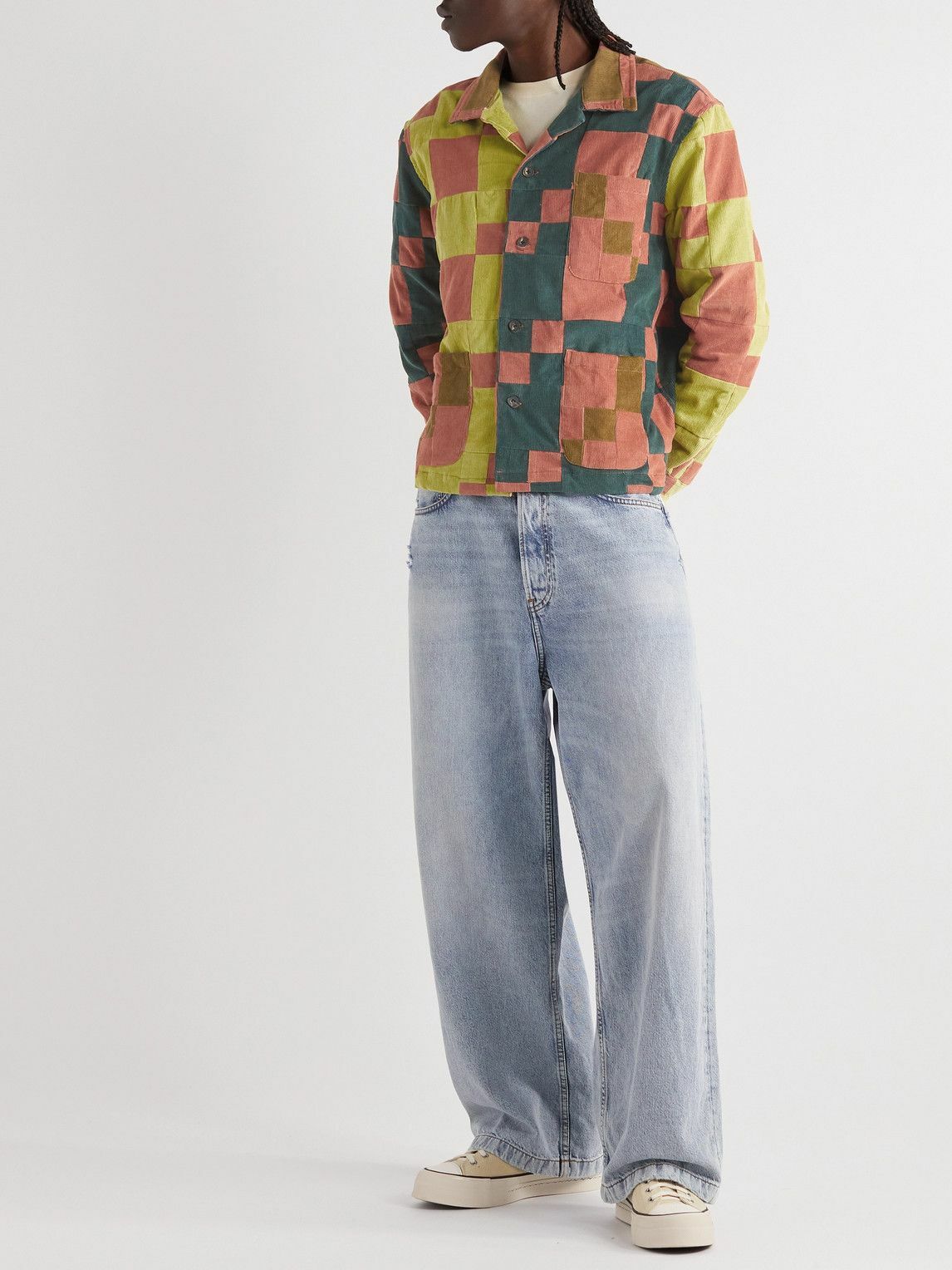 BODE - Camp-Collar Patchwork Cotton-Corduroy Overshirt - Green Bode