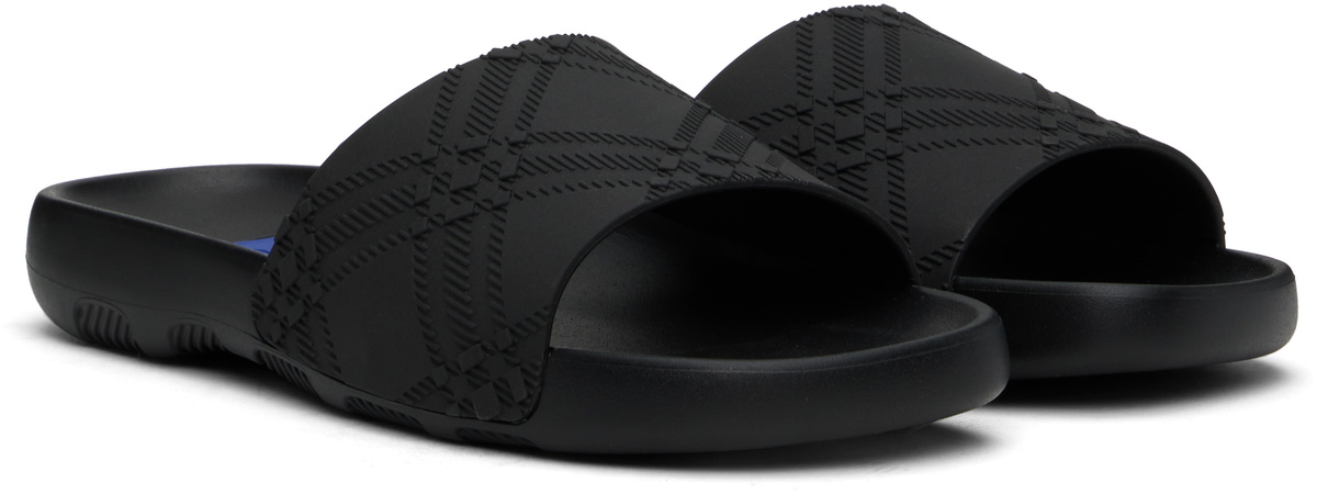 Burberry Black Embossed Check Dive Pool Slides Burberry