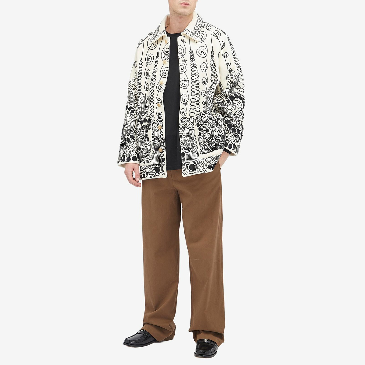 BODE Men's Quillwork Coat in Cream Black Bode