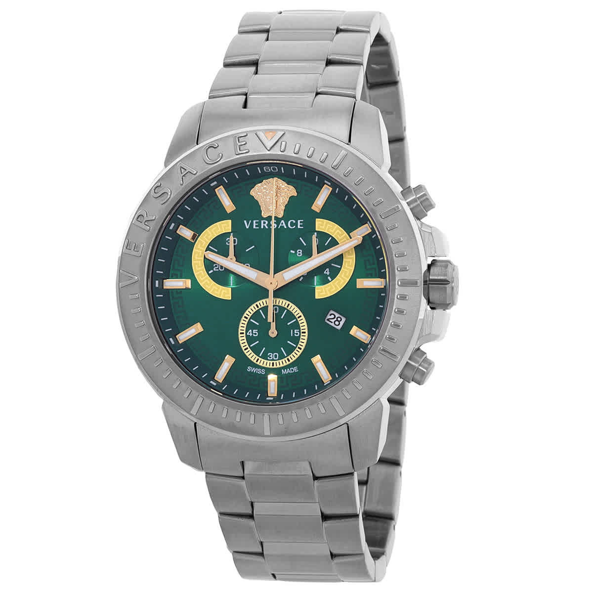 Versace New Chrono Chronograph Quartz Green Dial Mens Watch VE2E00821 ...