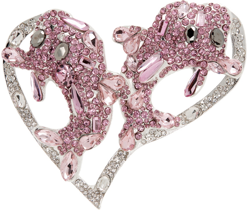 Collina Strada Silver & Pink Dolphin Heart Brooch Collina Strada