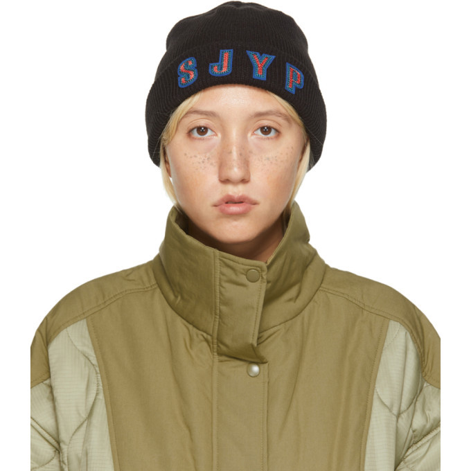 SJYP Black Logo Beanie SJYP