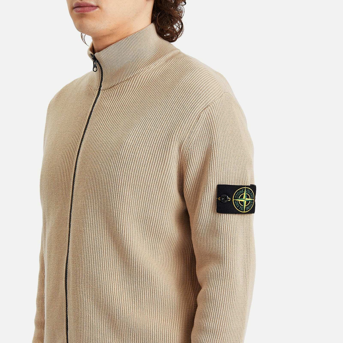 Stone Island Men's Ribbed Cotton Full Zip Cardigan in Desert Stone Island