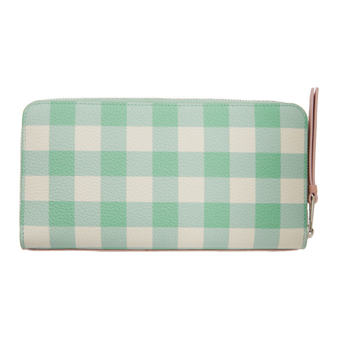 Loewe Pink and Green Ginham Zip Around Wallet Loewe