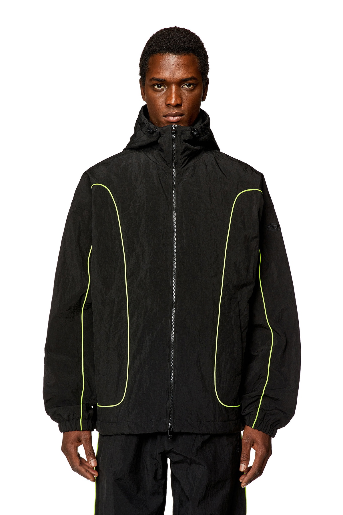 Diesel Padded hooded jacket in wrinkled nylon - Jackets Mens in Black ...