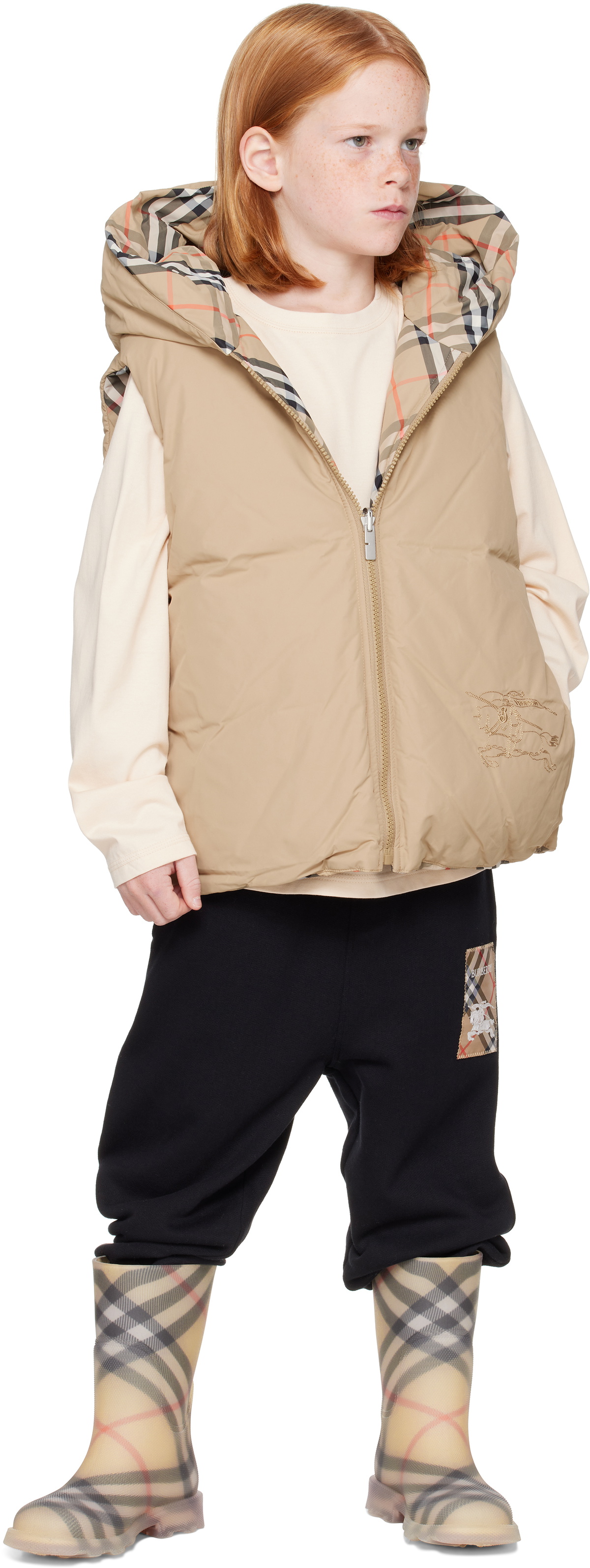 Burberry Kids Beige Check Nylon Padded Reversible Down Vest Burberry