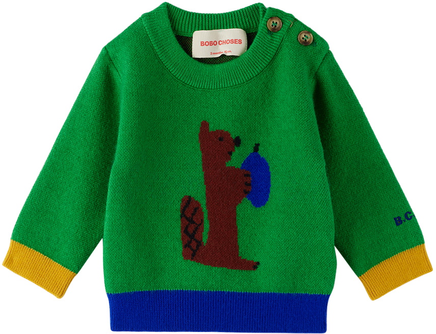 Bobo Choses Baby Green Hungry Squirrel Sweater Bobo Choses