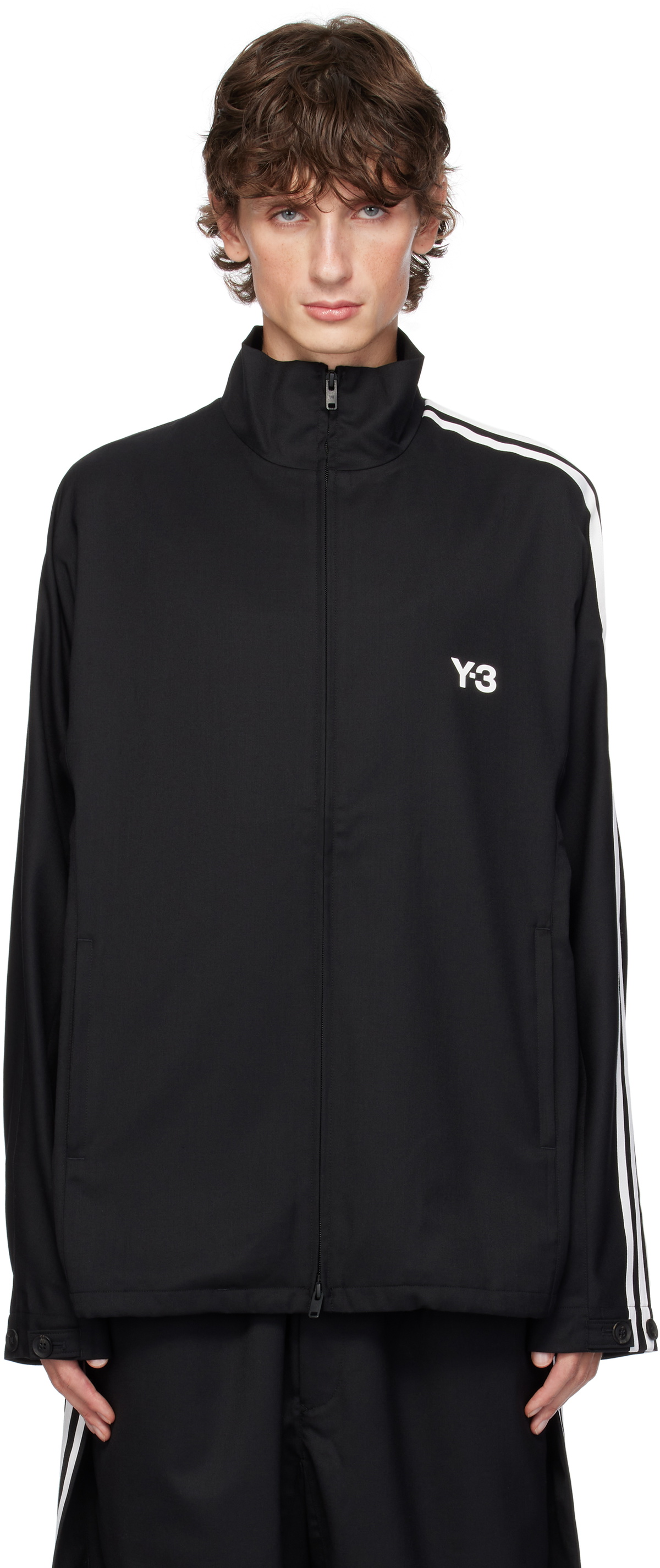 Y-3 Black Refined Wool 3-Stripes Track Jacket Y-3