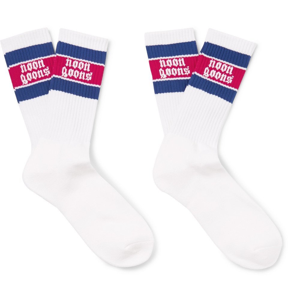 Noon Goons - Logo-Intarsia Stretch-Knit Socks - Men - White Noon Goons
