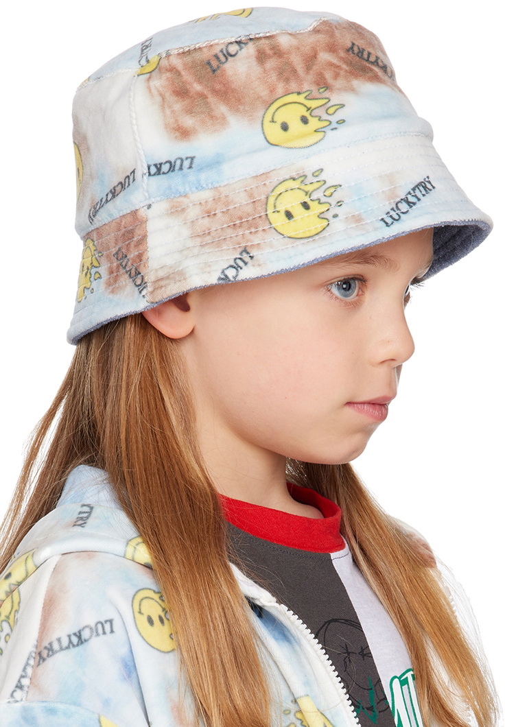 Luckytry Kids Blue Reversible Smiley Beloa Reversible Bucket Hat Luckytry
