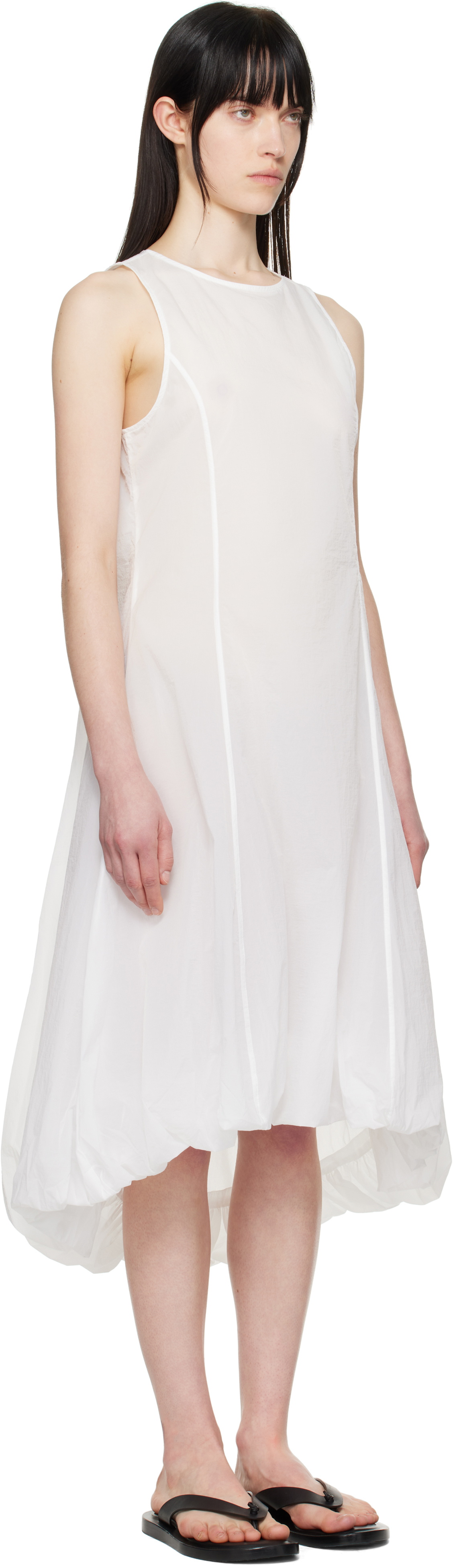 AMOMENTO White Sheer Volume Midi Dress AMOMENTO