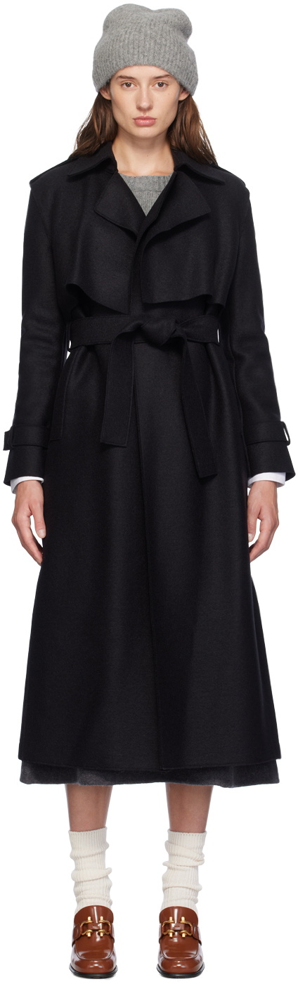 Harris Wharf London Black Pressed Wool Trench Coat Harris Wharf London