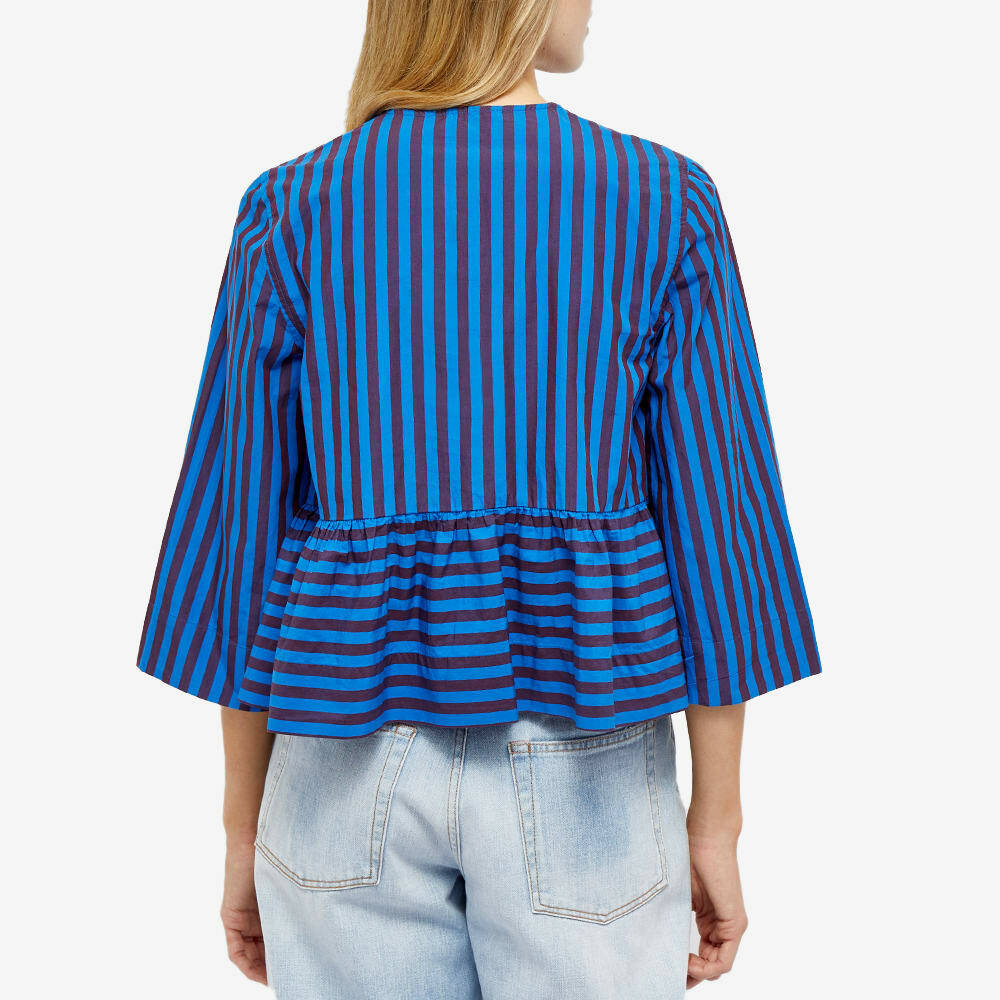 GANNI Women's Stripe Cotton Peplum Blouse in Port Royale GANNI