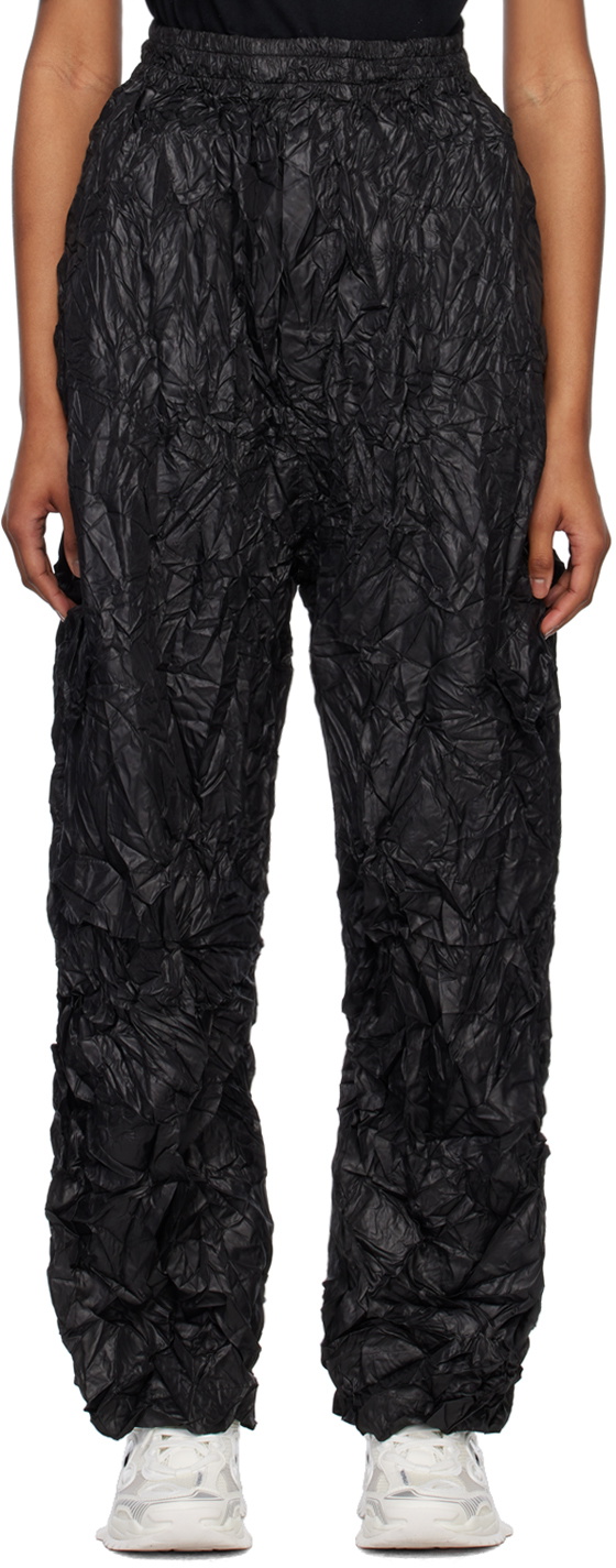 We11done Black Crinkled Track Pants We11done
