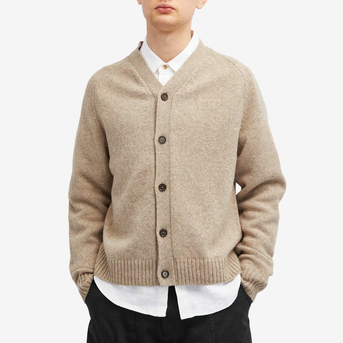 Universal Works Men's Eco Wool David Cardigan in Fawn Universal Works